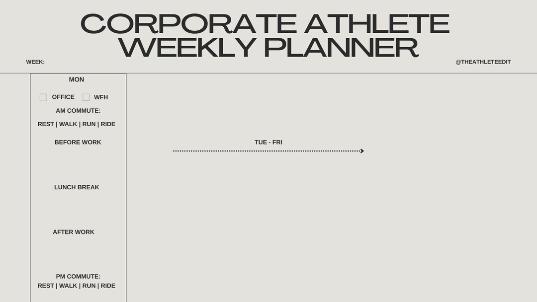 Corporate Athlete Weekly Planner | Hybrid Work & Training Schedule ...
