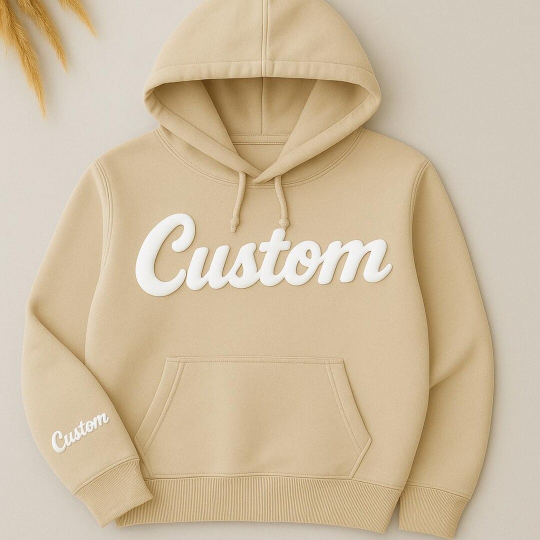 Custom Text Hoodie Puff, Personalized Puff Print Sweatshirt, Custom ...