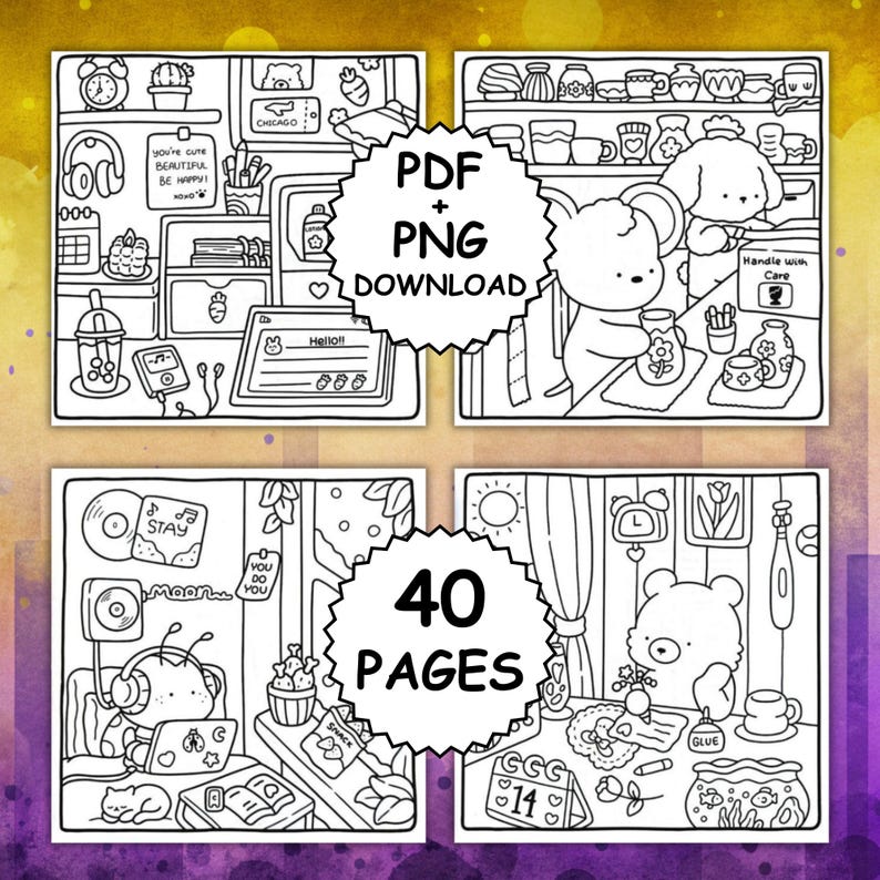 Cozy Friends– Coco Wyo Cozy Cute Coloring Book PDF PNG | Simple, Bold ...