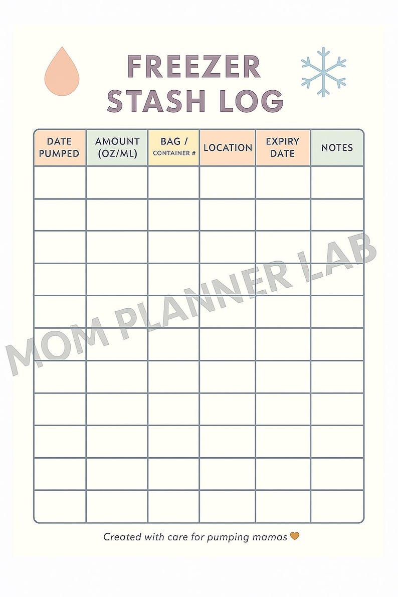 Freezer Stash Breastmilk Log – Printable Tracker for Breastfeeding Moms ...
