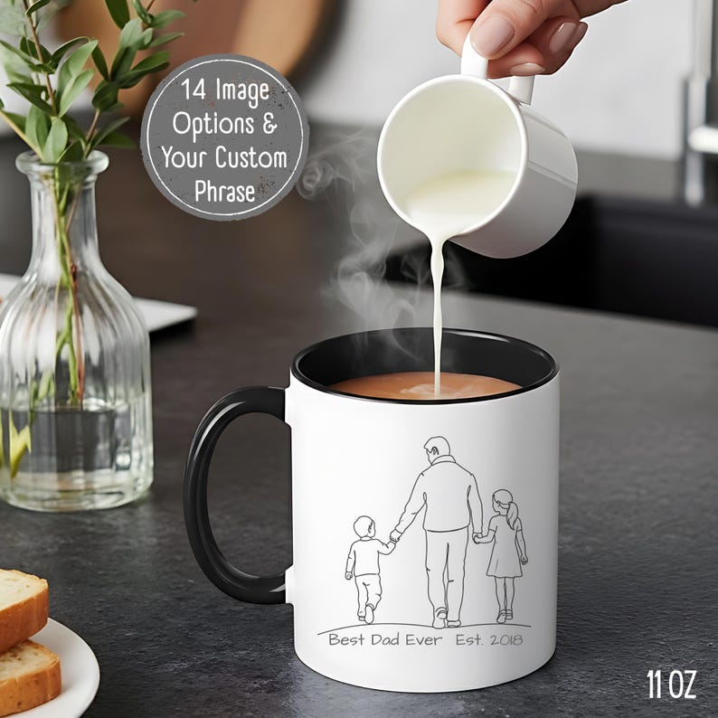 Custom Dad Mug, Personalized Line Art Dad Mug, Gift From Kids, Fathers ...