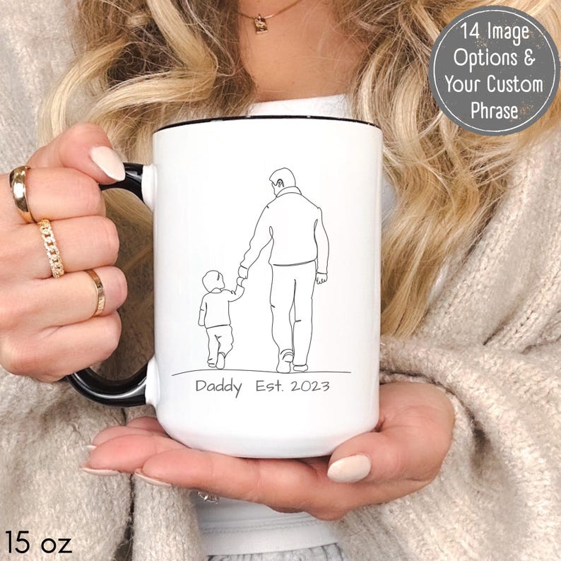 Custom Dad Mug, Personalized Line Art Dad Mug, Gift From Kids, Fathers ...