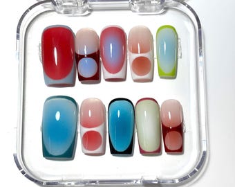 Gradient Press on Nails: Modern Art Ombre Color Block - Capsule Set - Etsy