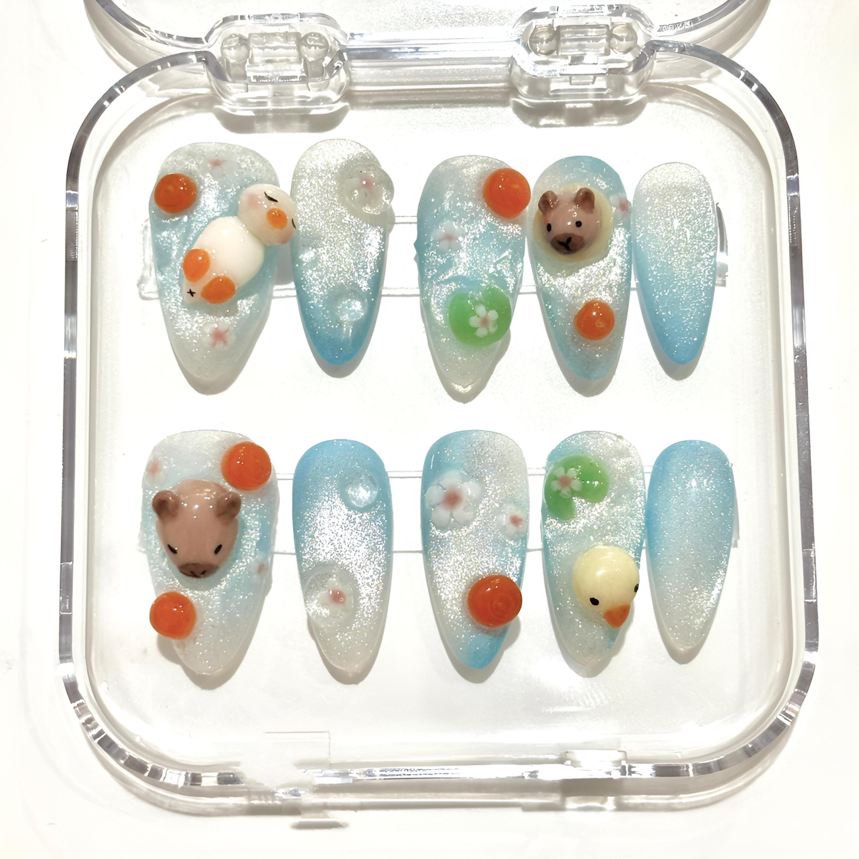 3D Capybara & Duck Press on Nails: Kawaii Pond Nail Art - Etsy