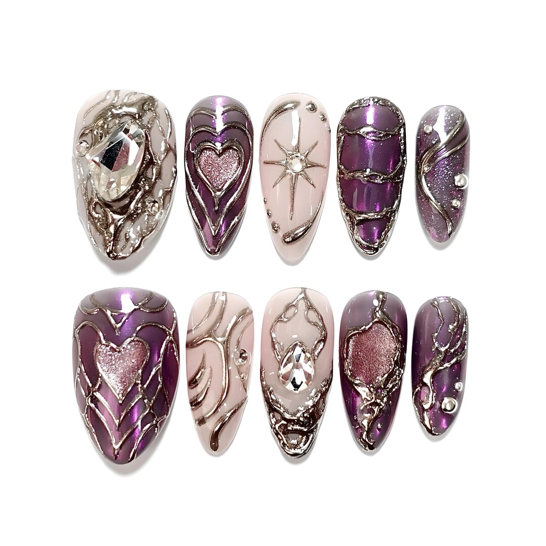 Acubi Style Y2K Press on Nails | Aespa Kpop Inspired Cyber Core Nail ...