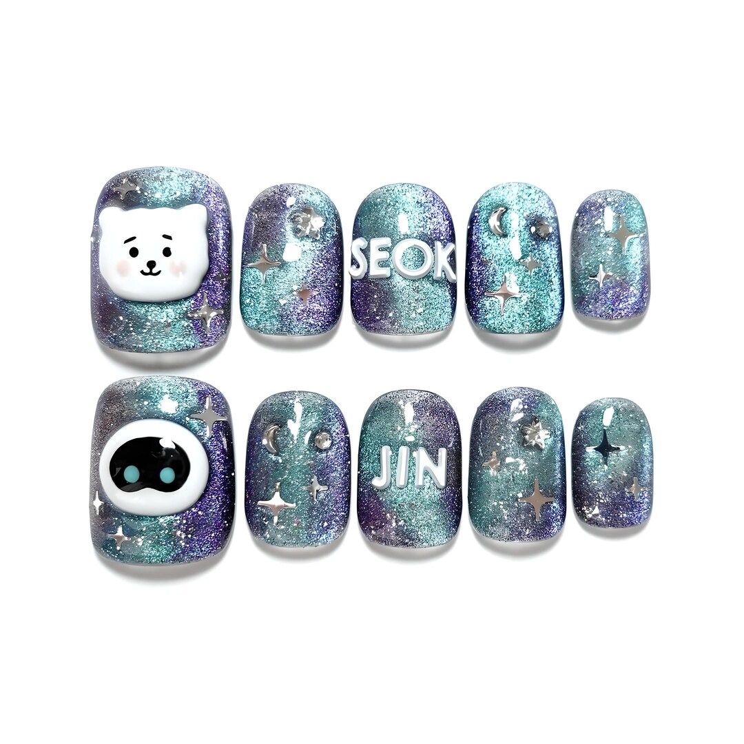 BTS Jin Astronaut Press on Nails: K-pop Space Nail Art - Etsy