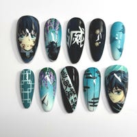 Hand-painted Press on Nails | Anime Nails | Demon Slayer Nails ...