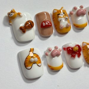 Kawaii Ginger Cat Press on Nails | 3D Animal Nail Art - Etsy