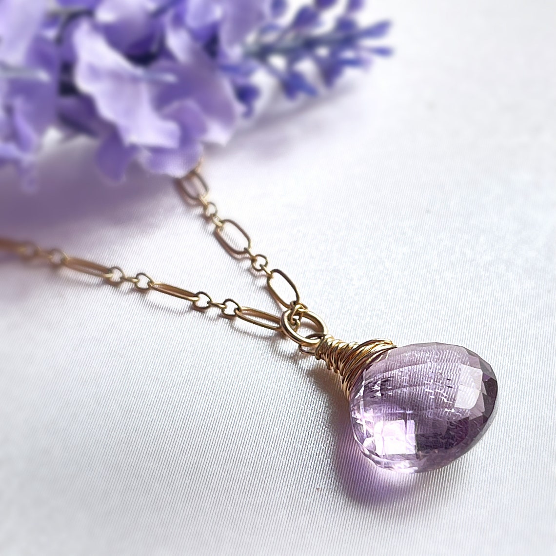 Rose De France Amethyst Necklace in Gold Fill Large Amethyst - Etsy