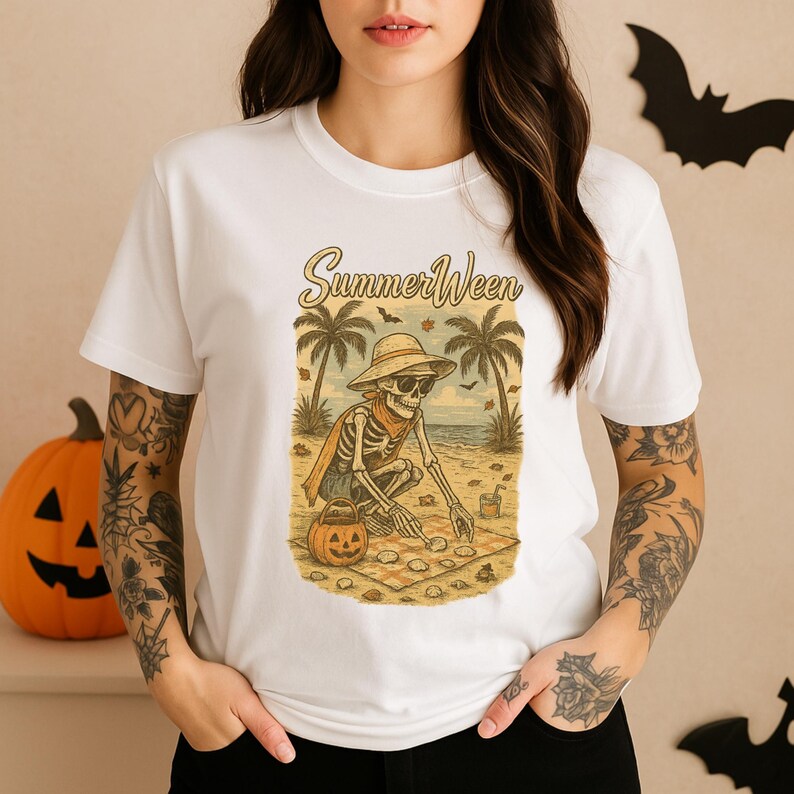 Summerween Skeleton Beach PNG Bundle: Retro Halloween Clipart (digital ...