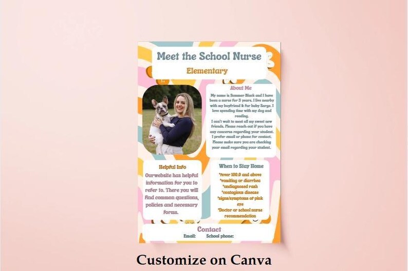 Editable School Nurse About Me Template, Back to School Canva Template ...