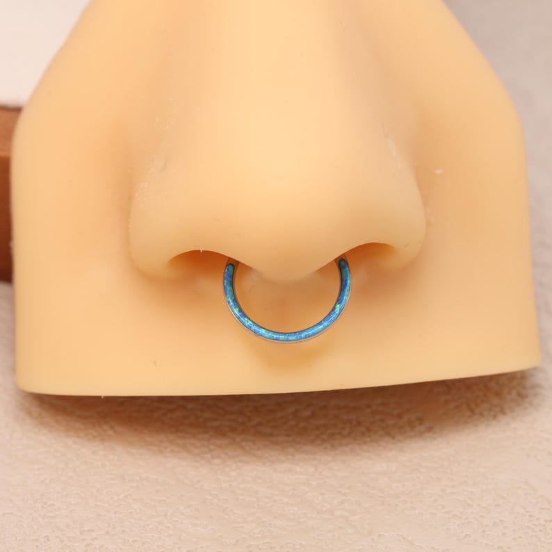 Blue Opal Nose Ring Septum Ring Hinged Clicker Hoop Round Paved Earring ...