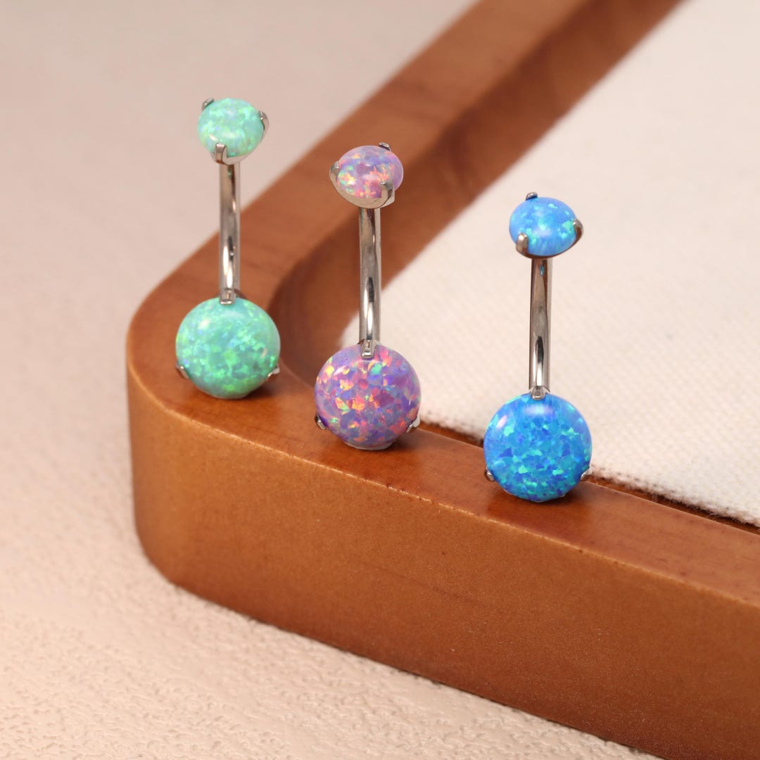 Double Round Opal Curved Barbells Belly Button Rings Green/purple/blue ...