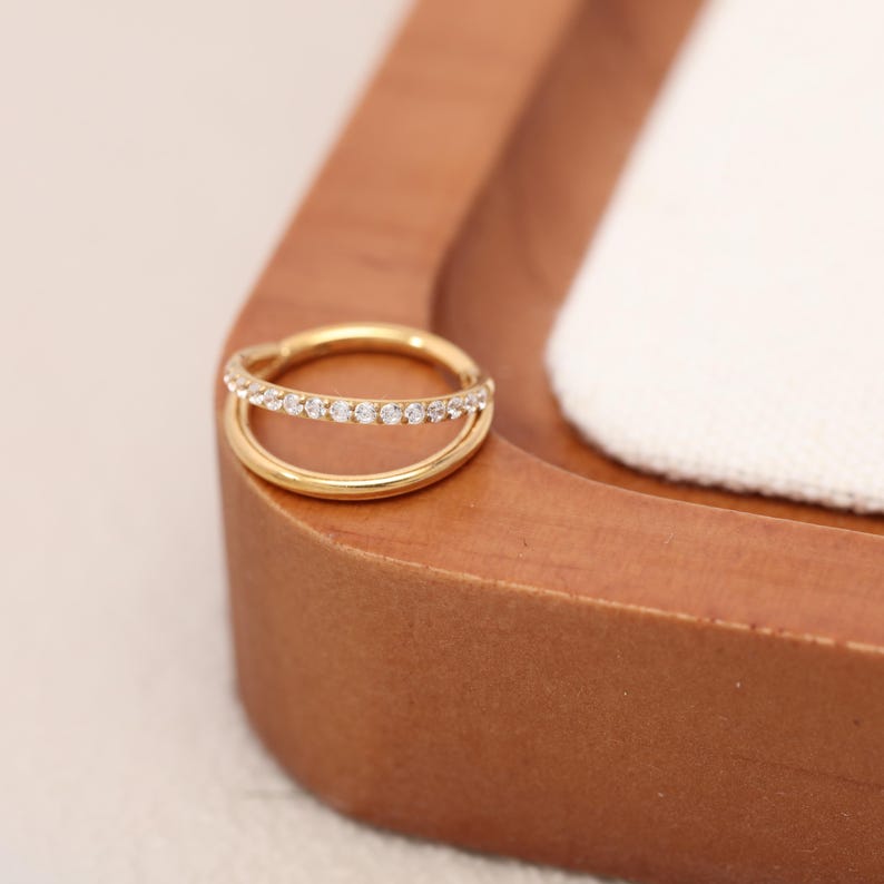 CZ Nose Ring Hoop Ring Double Split Ring Round Paved Earring Hoop ...