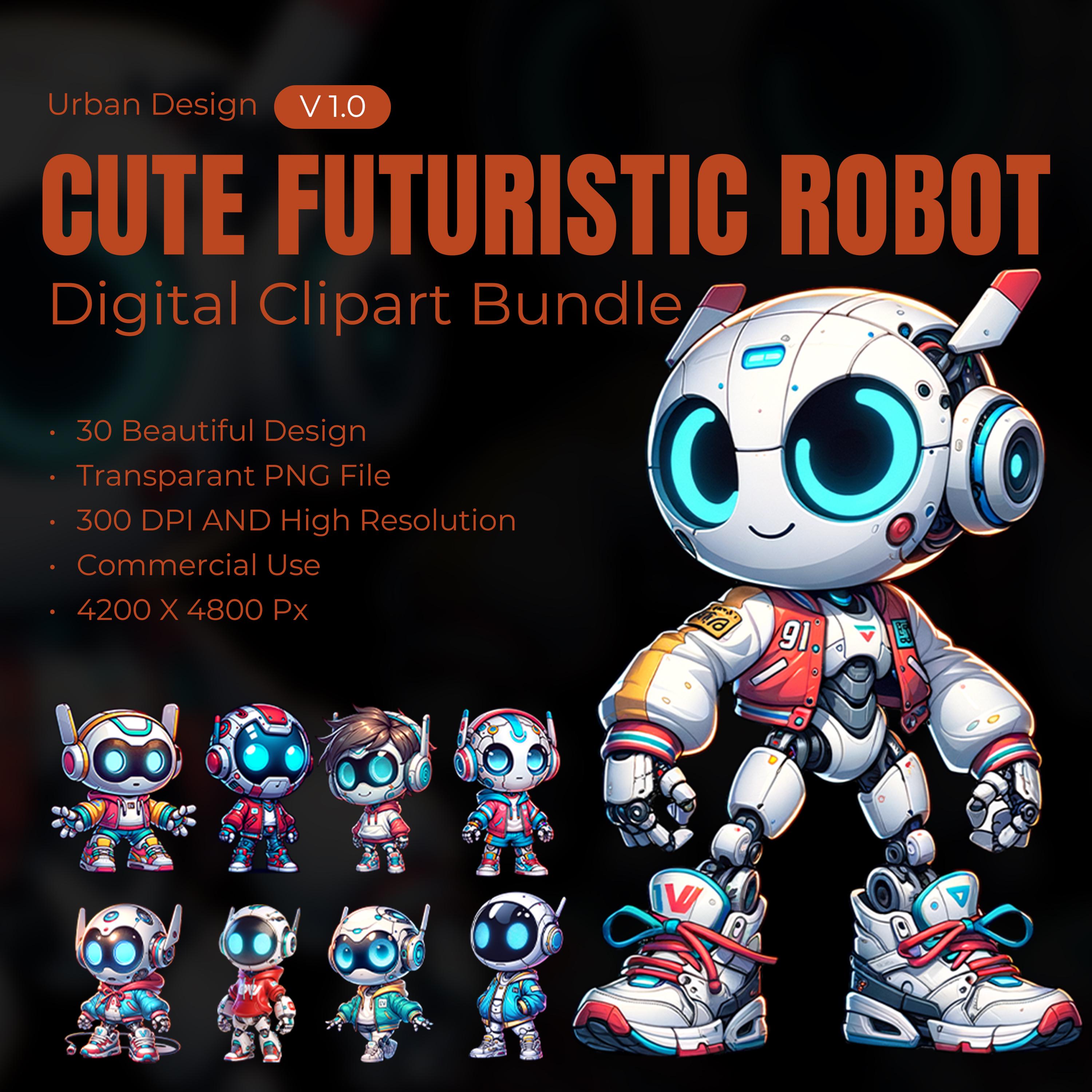 Cute Futuristic Robot Clipart Bundle – 30 PNG | High-resolution Digital ...
