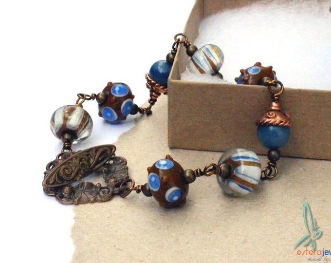Brown, Blue, White, Bumpy Beads, Lampwork Beads, Brass, Aventurine ...
