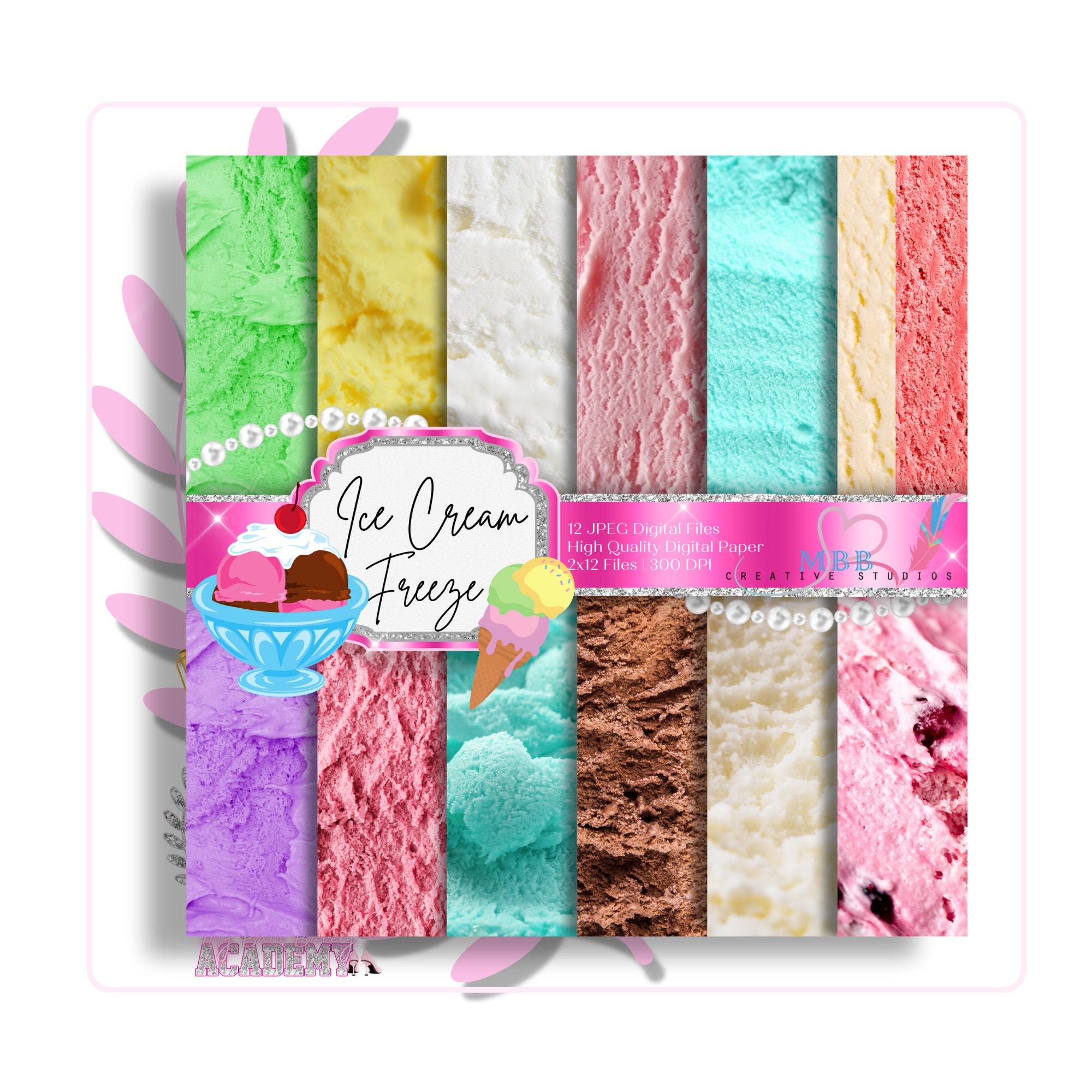 Ice Cream Paper, Ice Cream Digital Paper, Ice Cream Social Media ...