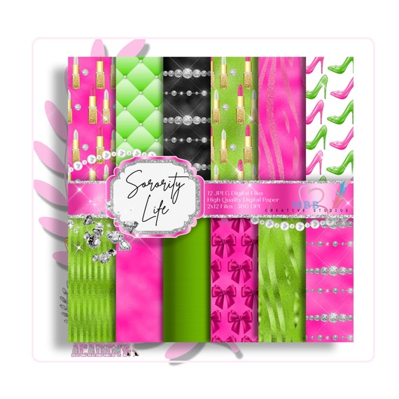 Sorority Paper Pink & Green Paper Sorority Digital Paper - Etsy