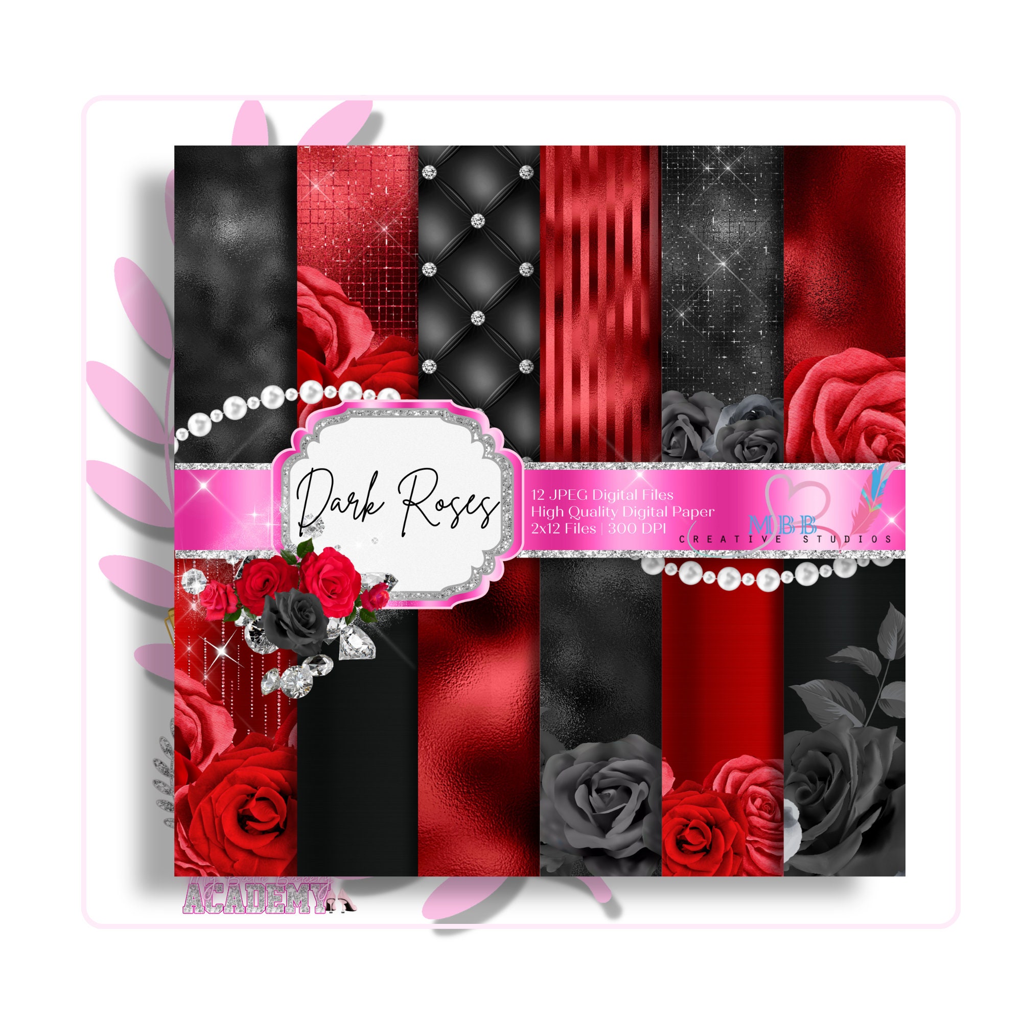 Red Rose Paper, Black Rose Digital Paper, Rose Digital Planner Paper ...