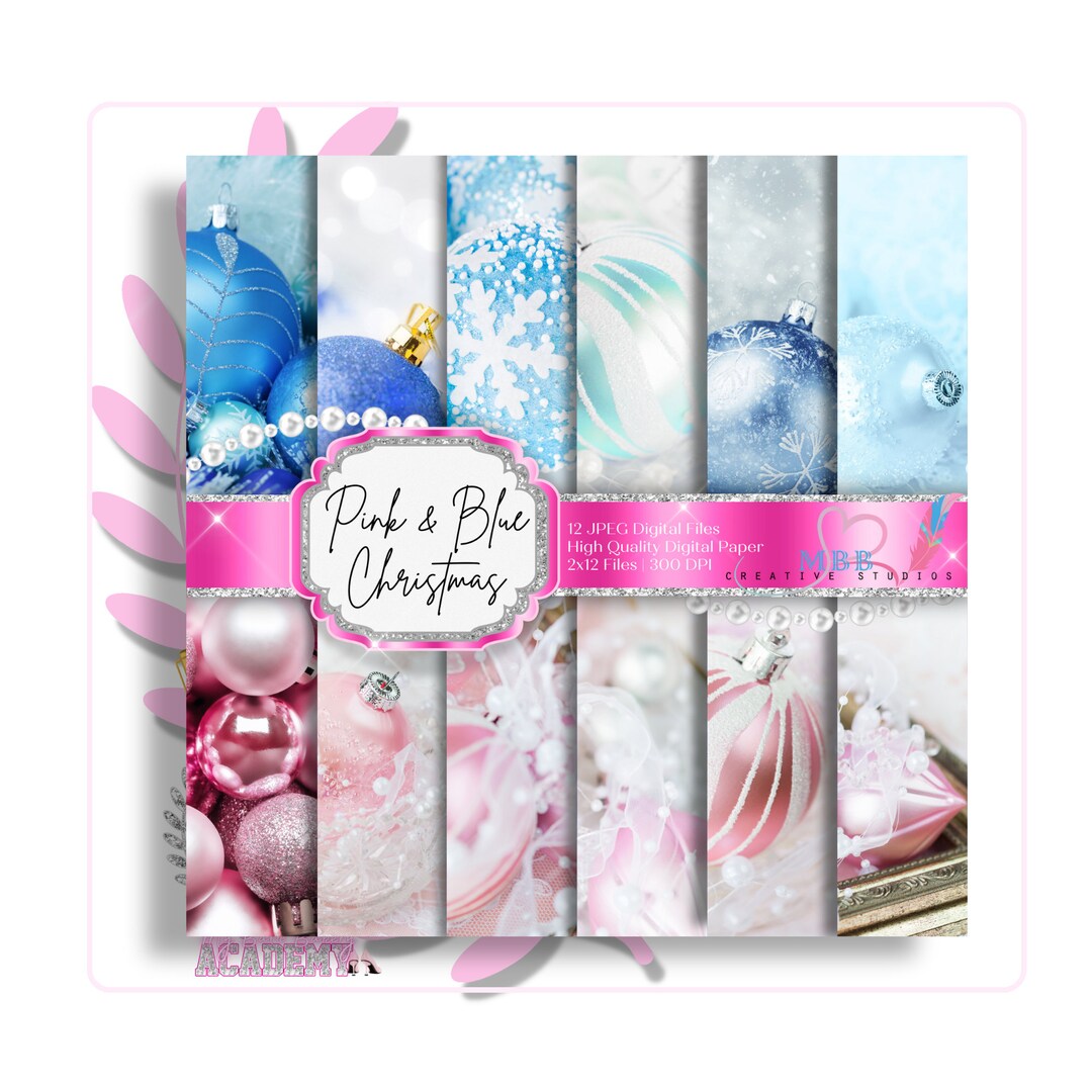 Pink & Blue Christmas Paper, Christmas Digital Paper, Christmas Planner ...