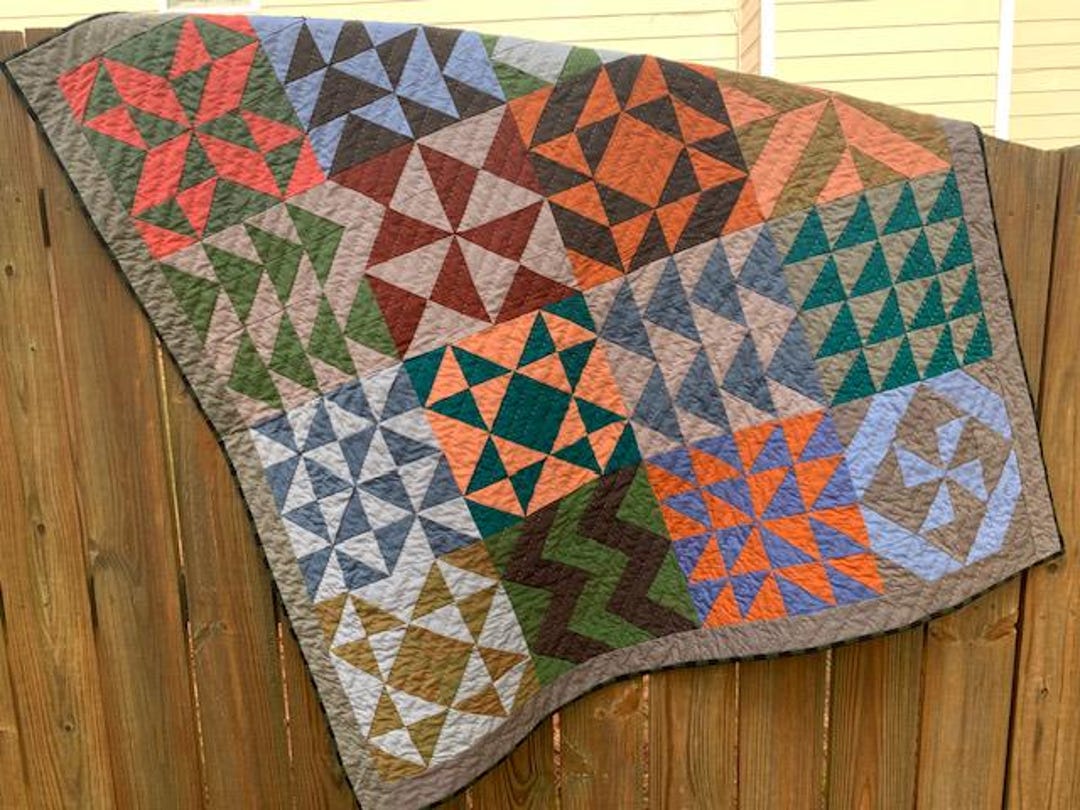Muted Tones Modern Throw Quilt With Hand-stitching - Etsy
