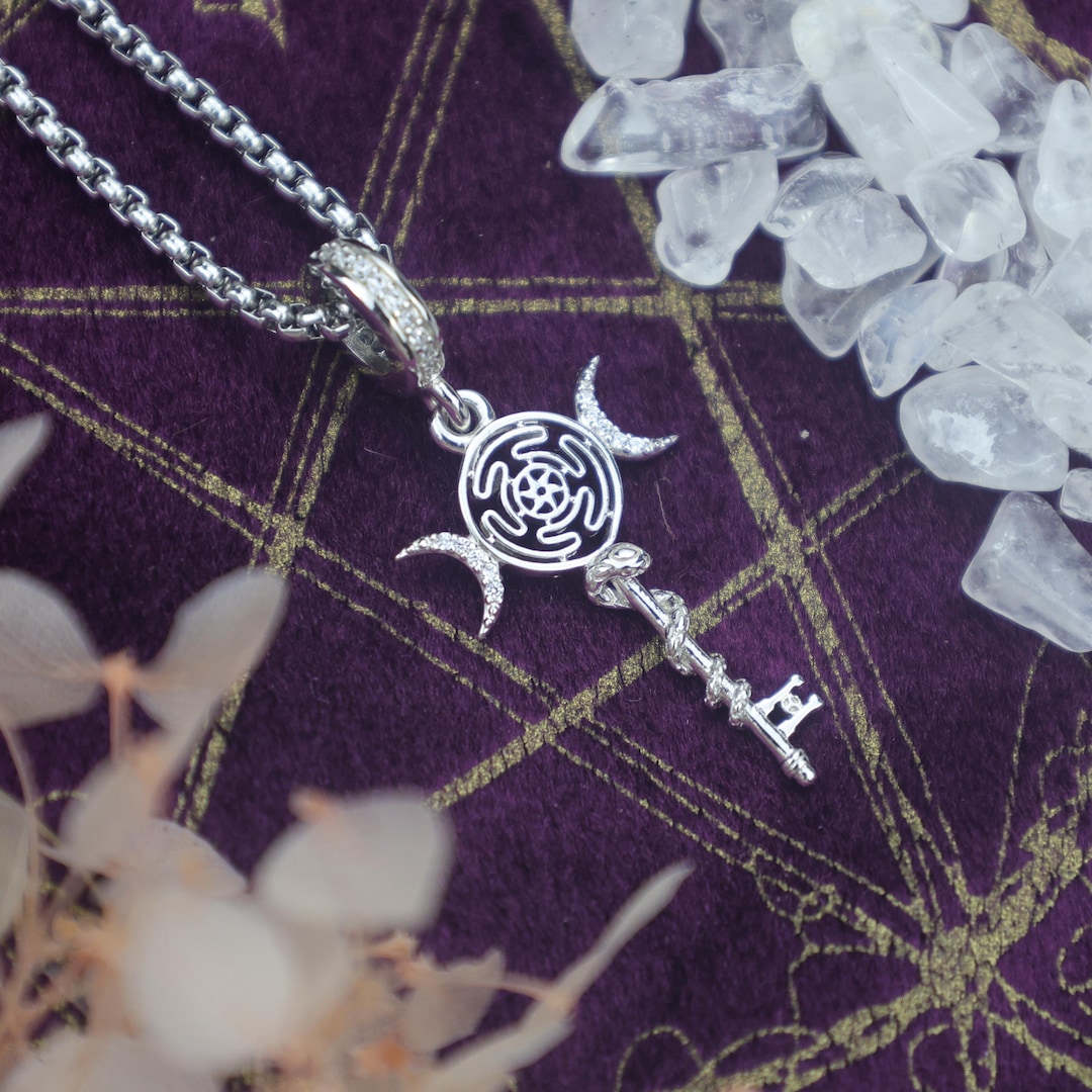Hecate Triple Moon Key Pendant: 925 Sterling Silver Charm for Bracelet ...