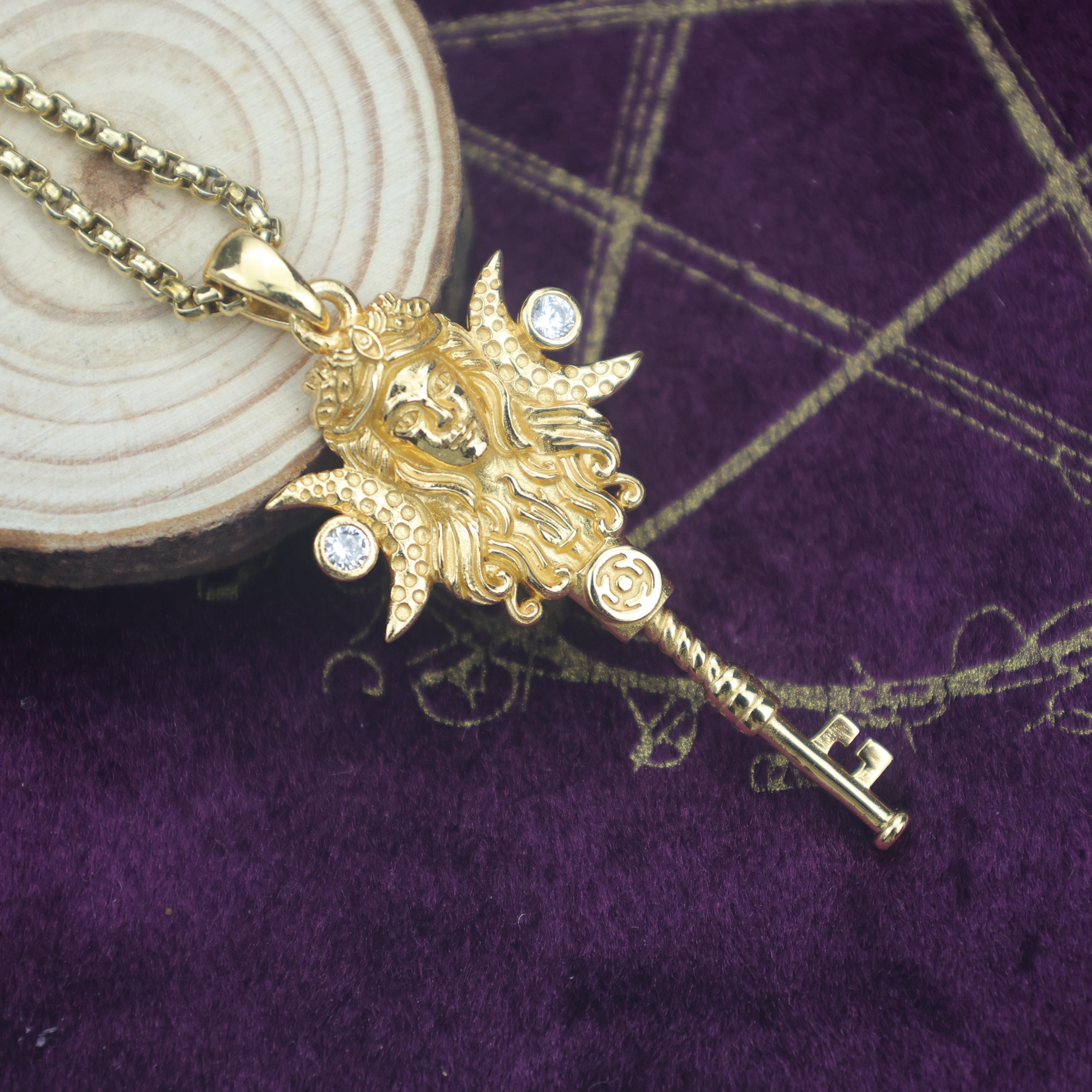 Triple Moon Goddess Key Necklace: Gold Wiccan Pendant With Crystals - Etsy