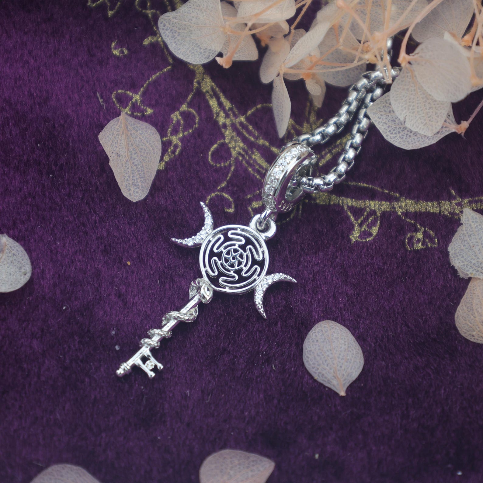 Hecate Triple Moon Key Pendant: 925 Sterling Silver Charm for Bracelet ...
