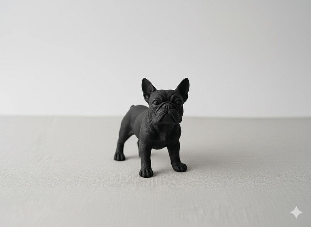 3D Printed French Bulldog Statue: Modern Minimalist Decor, Matte Black ...