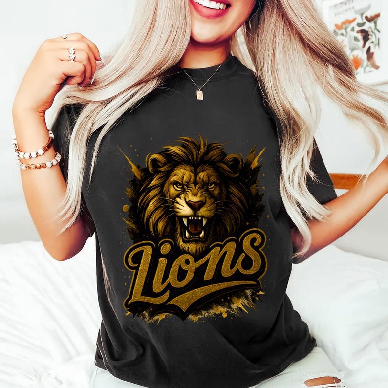 Lions Teacher Black and Gold Lions PNG | Lion Mascot Sport Design ...