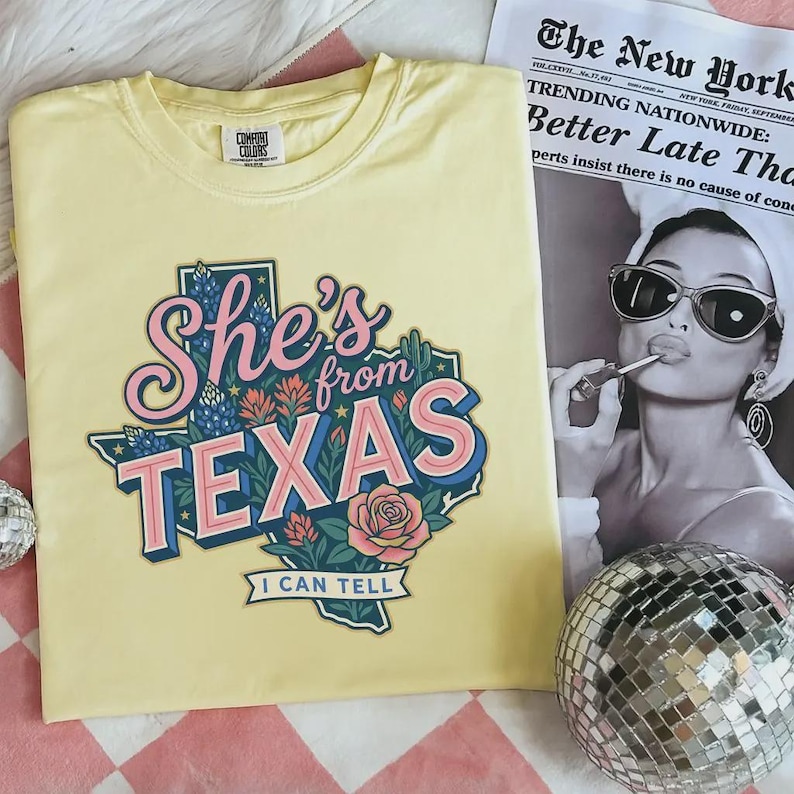 She's From Texas Shirt, Retro Texas T-shirt, Bluebonnet Floral Texas ...