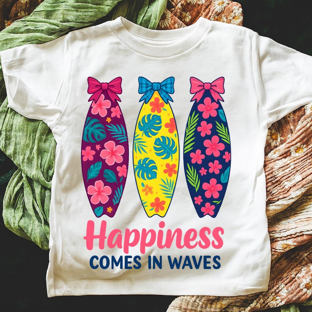 Tropical Surfboard PNG, Preppy Summer PNG, Happiness Comes in Waves ...