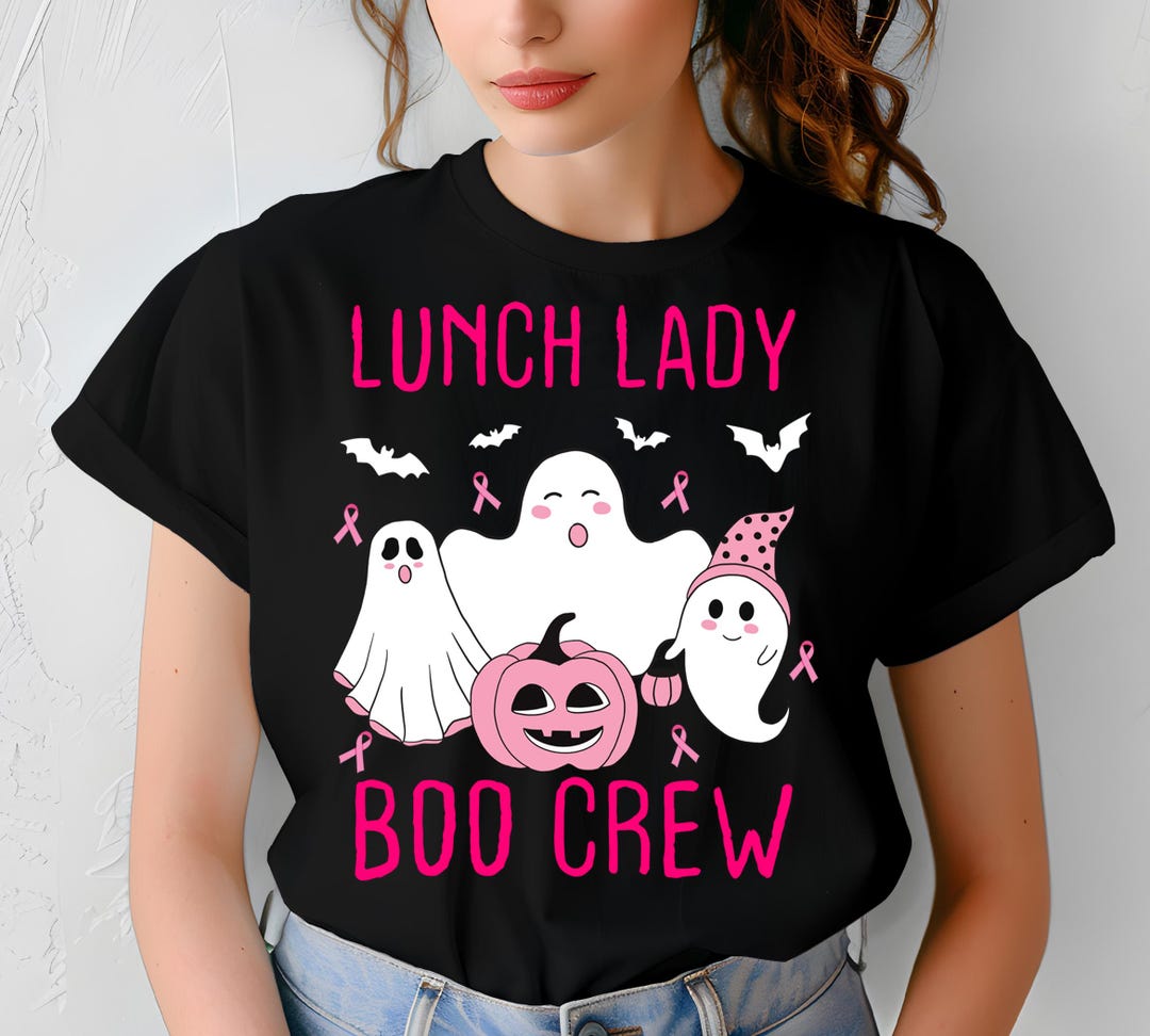Lunch Lady Boo Crew PNG – Cute Halloween Ghost Breast Cancer Awareness ...