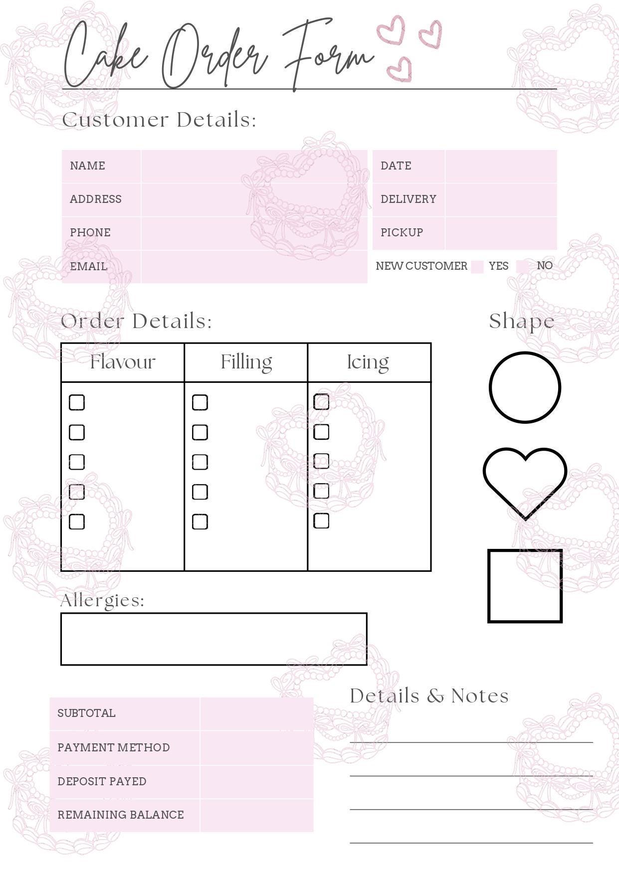 Editable Order Form for Bakers | Printable & Canva Template - Etsy