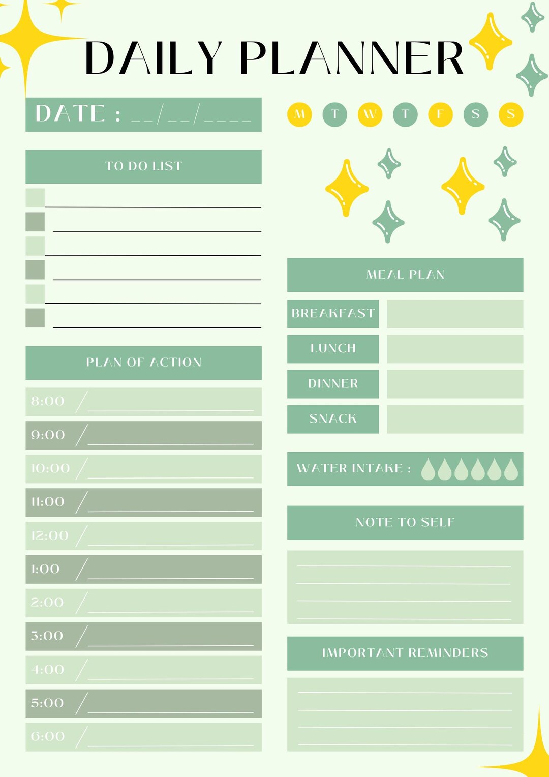 Elegant Daily Planner | Printable To-do List & Schedule | Meal and ...