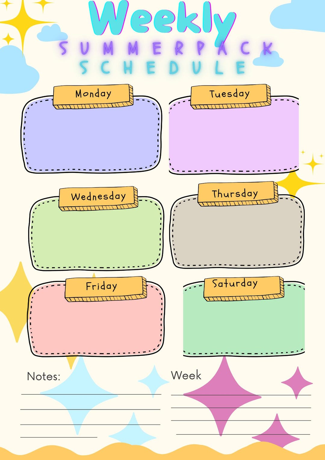 Weekly Summer Pack Schedule | Vacation Work | School Vacation | Kids ...
