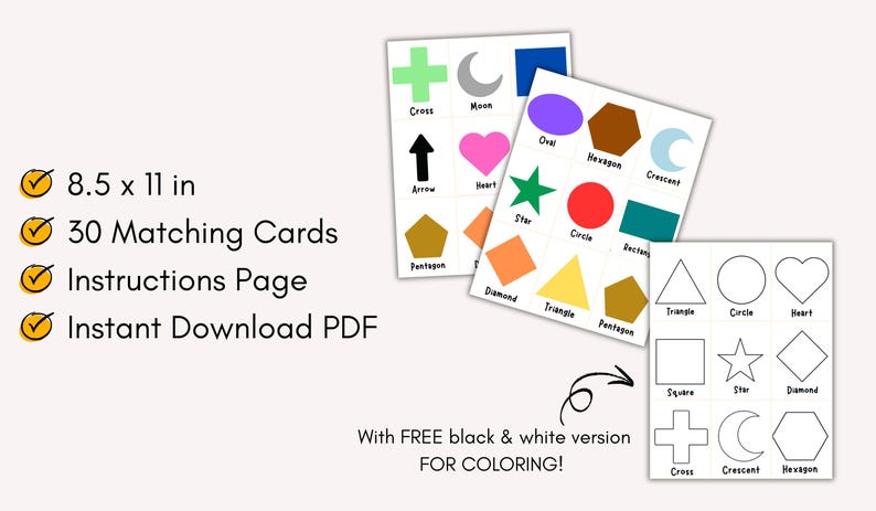 Matching Game Colors and Shapes Activity Cards Simple Printable Memory ...