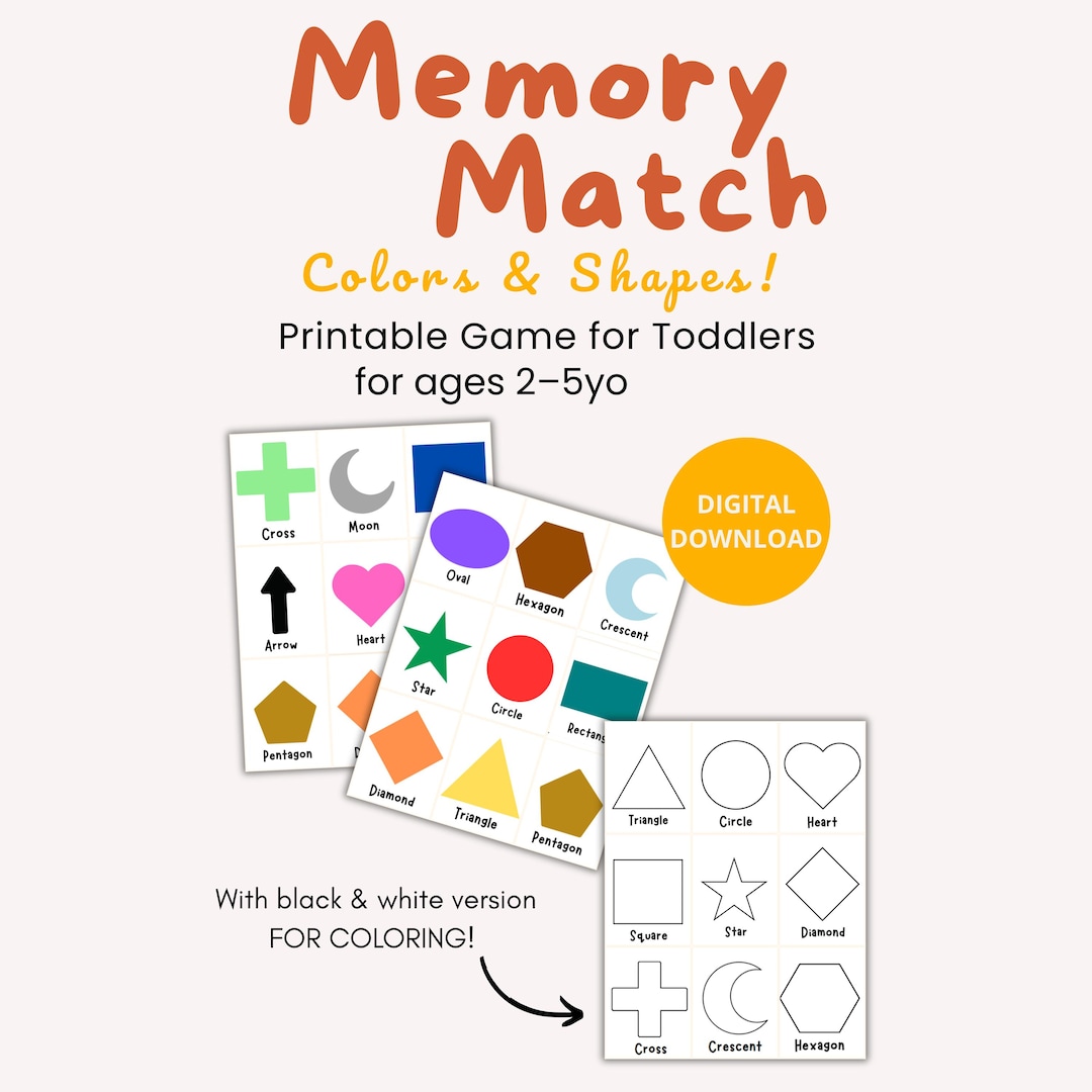 Matching Game Colors and Shapes Activity Cards Simple Printable Memory ...