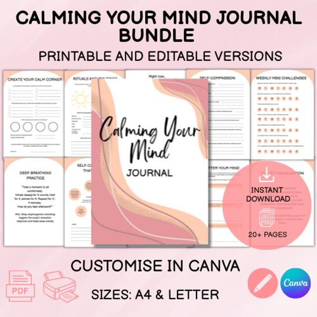 Calming Your Mind Journal | Mental Health Planner | Mindfulness Journal ...