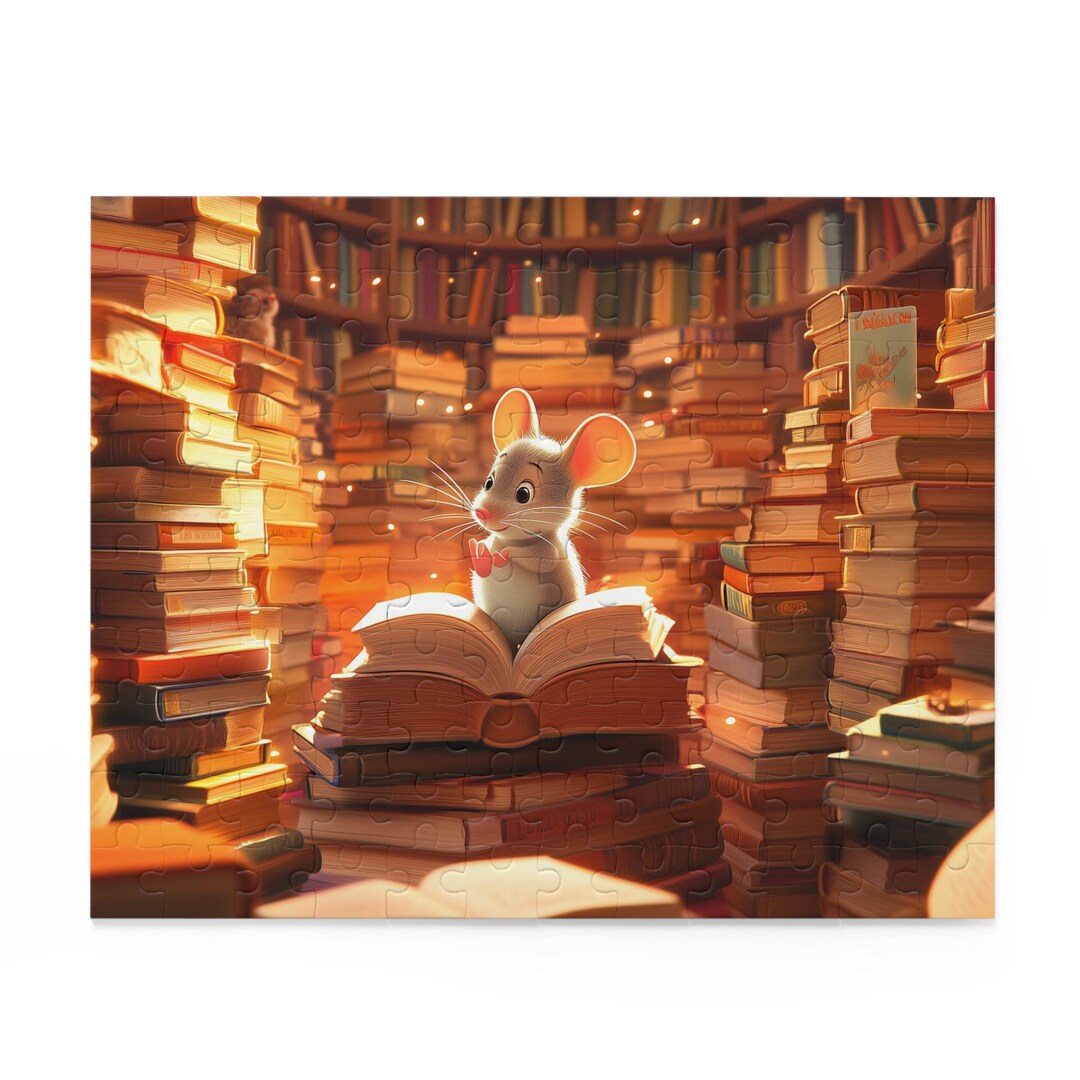 Bookworm Mouse Library Jigsaw Puzzle Cute Cartoon Animal - Etsy