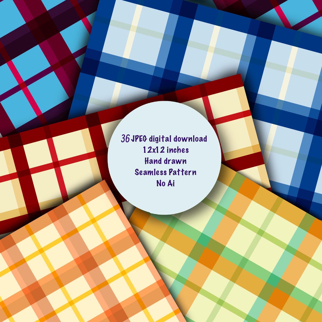 Colorful Plaid Gingham Seamless Repeating Pattern Instant Digital ...