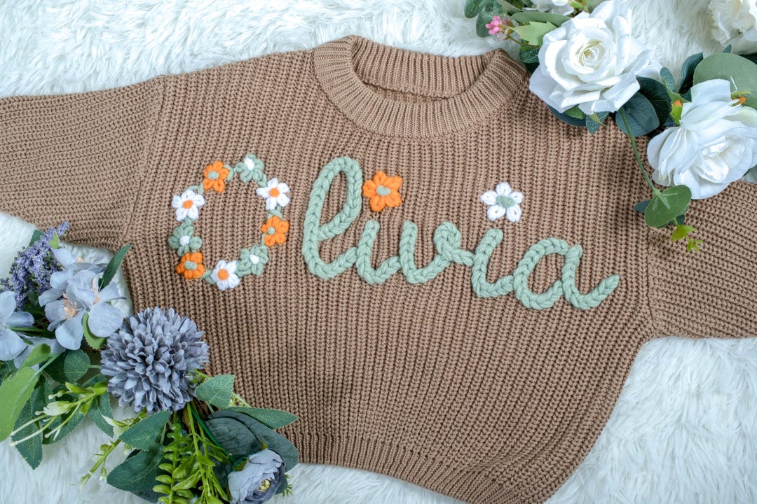 Personalized Embroidered Baby Sweater: Custom Name, Hand-crafted Gift ...
