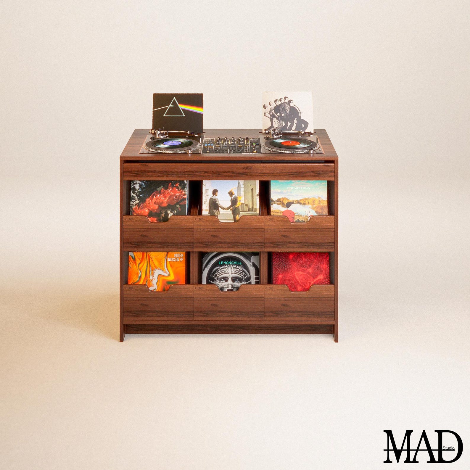 Custom DJ Booth Console - Wood Turntable Stand With Vinyl Record ...