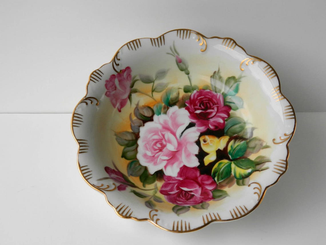 Victorian Decor. Pink Roses Bowl. Cabbage Roses Bowl. Shabby - Etsy