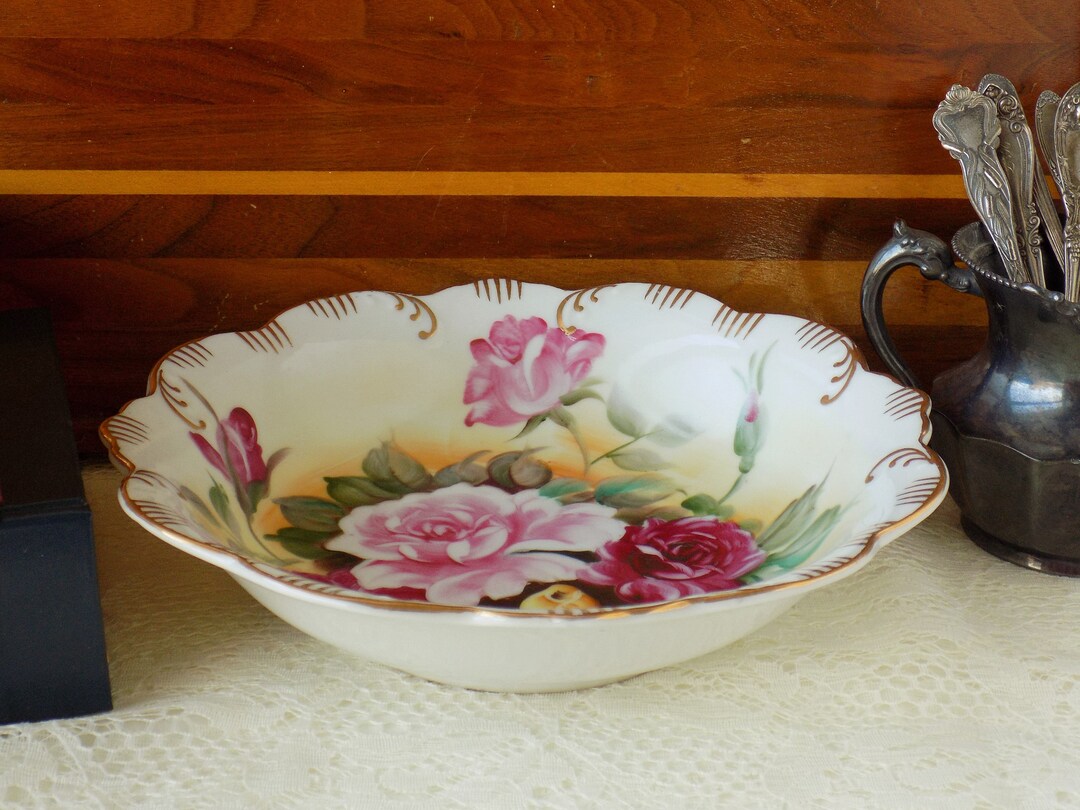 Victorian Decor. Pink Roses Bowl. Cabbage Roses Bowl. Shabby Pink Roses ...