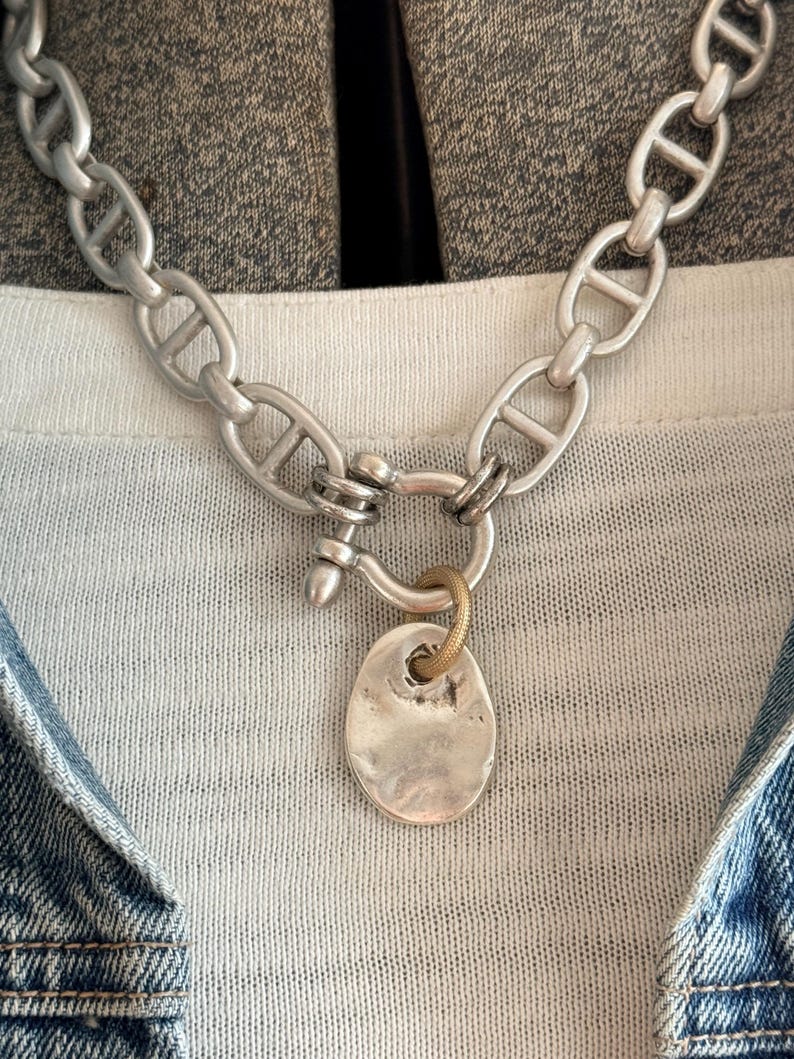 Minimalist Chunky Antique Silver Plated Zamac Chain With U-clasp ...