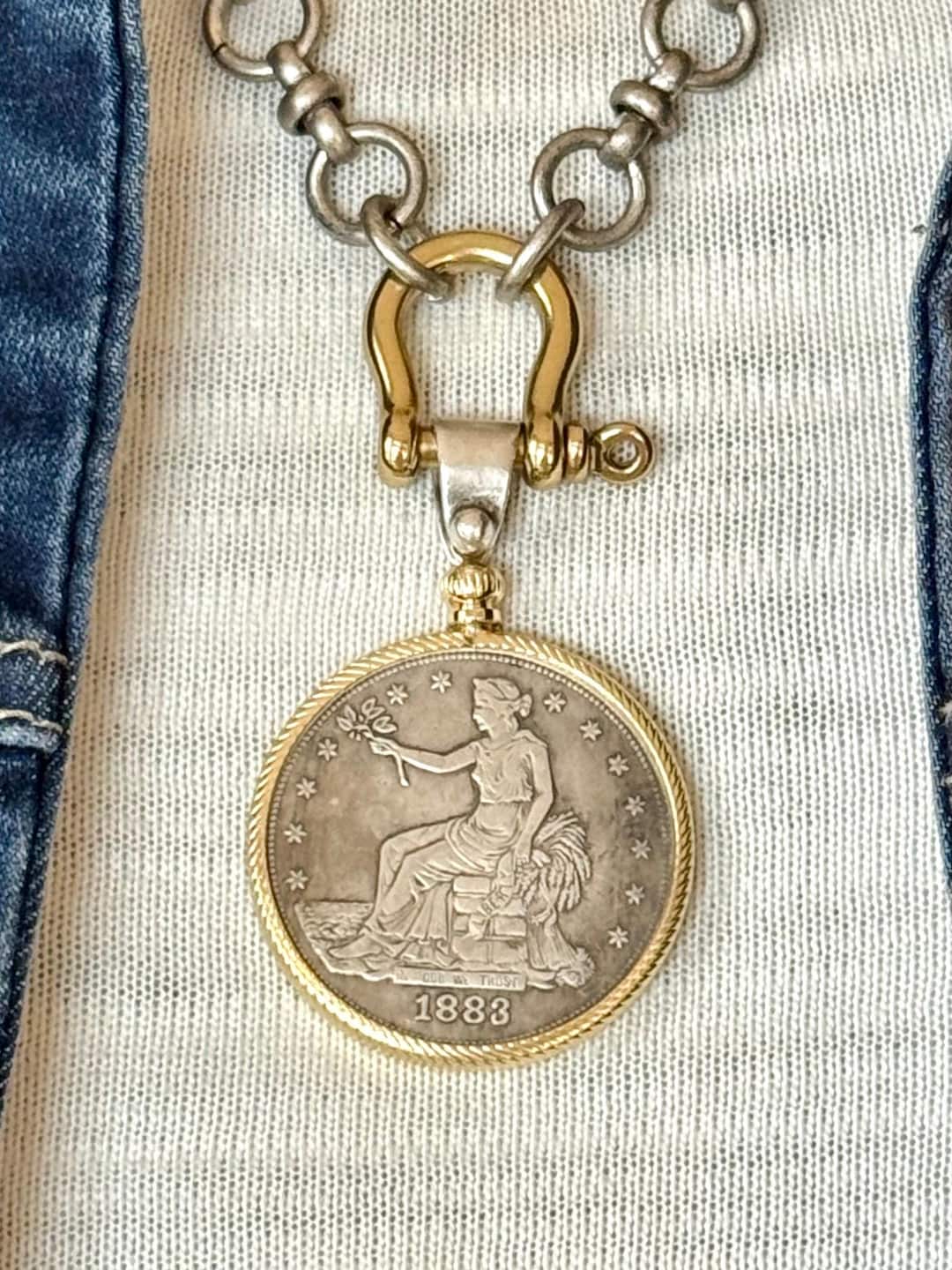 Seated Liberty Silver Dollar Replica Coin Necklace: Antique Silver ...