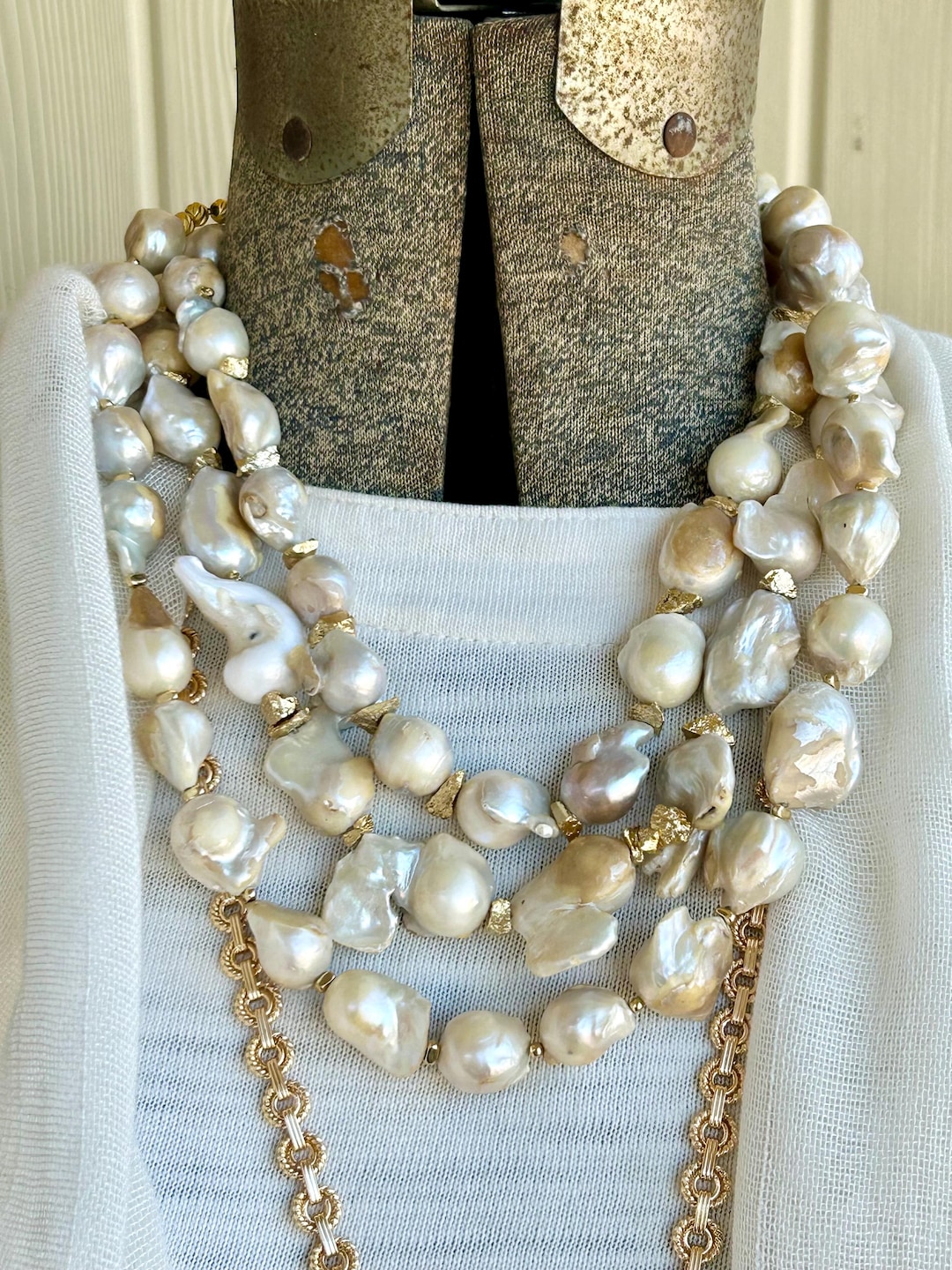 Large Baroque Pearl Necklace: Gold Detail, Length Extends to 23 Inches ...