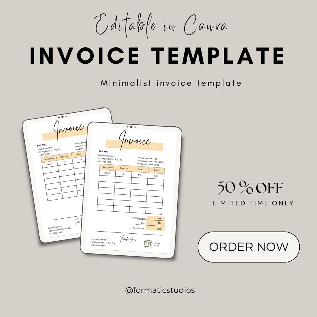 Editable Invoice Template for Small Business | Minimalist Billing Form ...
