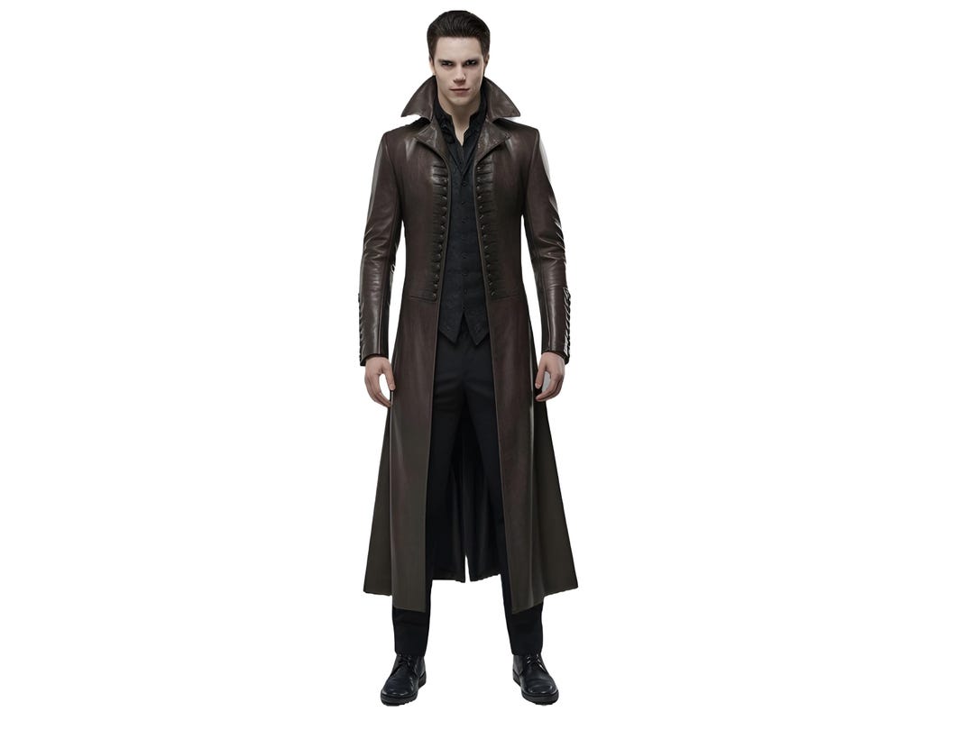 Men's Brown Leather Gothic Trench Coat | Vampire Duster Jacket ...